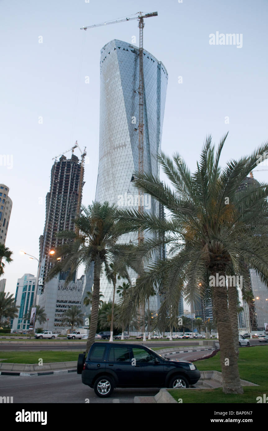 financial buildings at sunset on the corniche in Doha Qatar Stock Photo ...