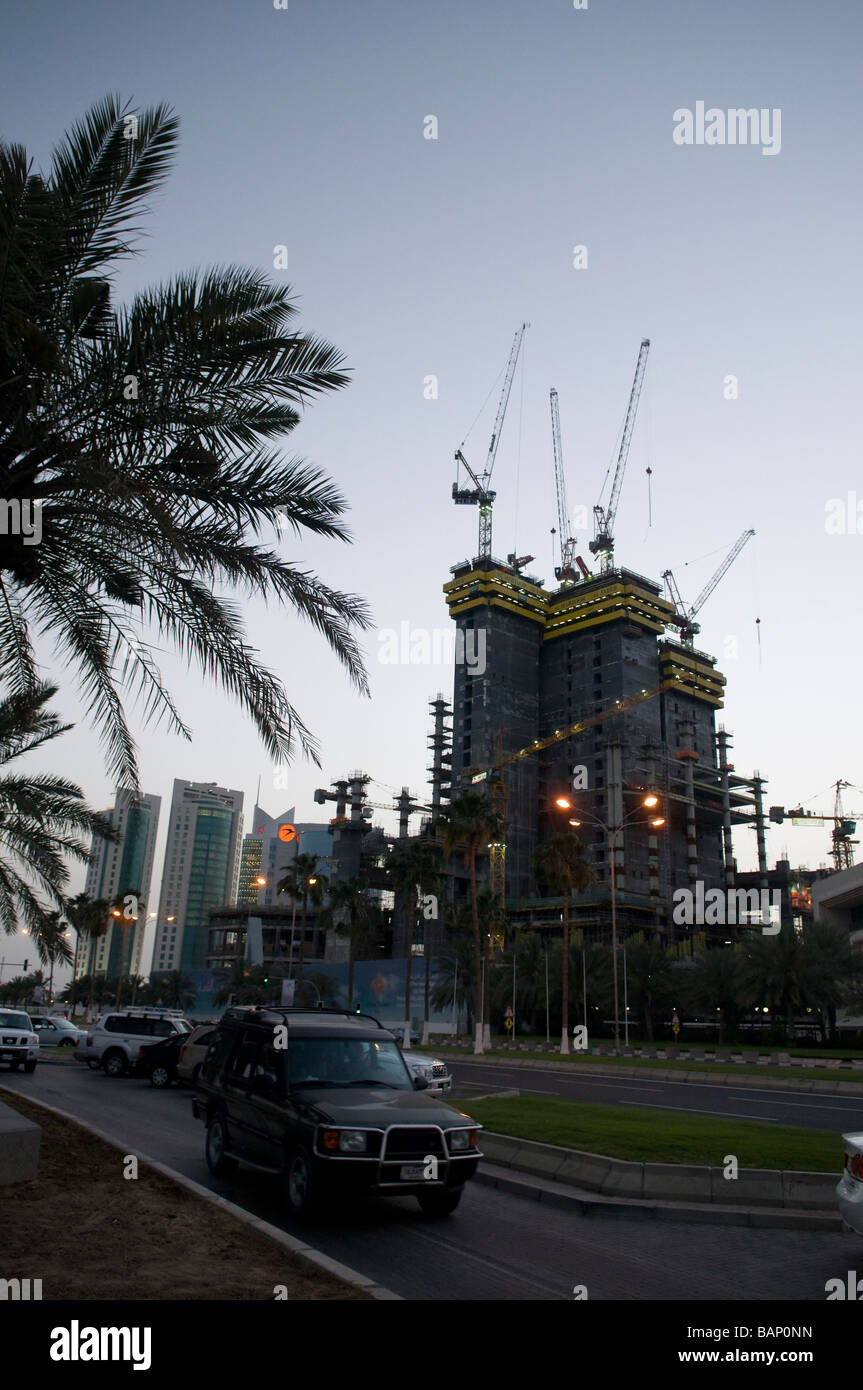 financial buildings at sunset on the corniche in Doha Qatar Stock Photo ...