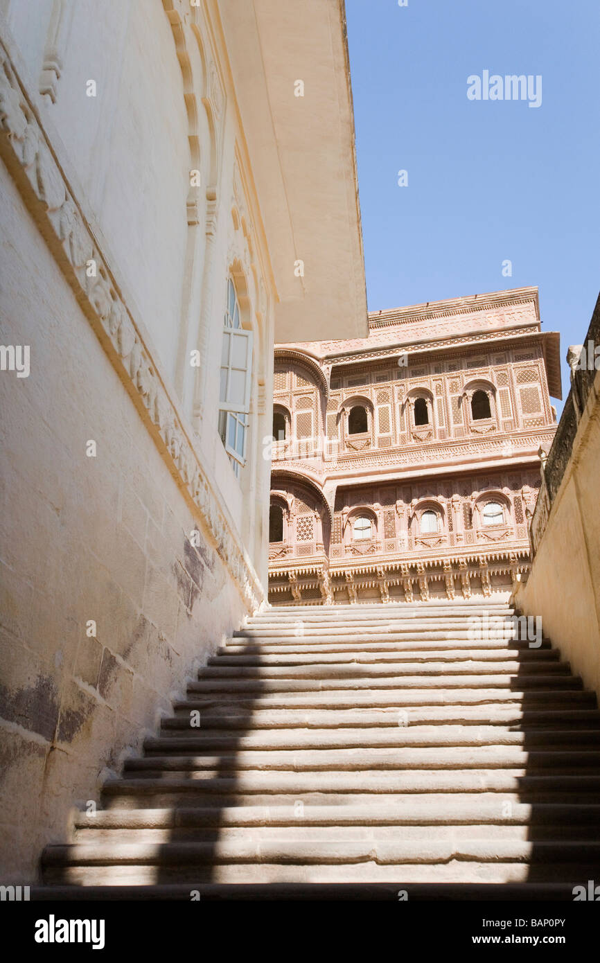 Staircase in a fort, Meherangarh Fort, Jodhpur, Rajasthan, India Stock ...