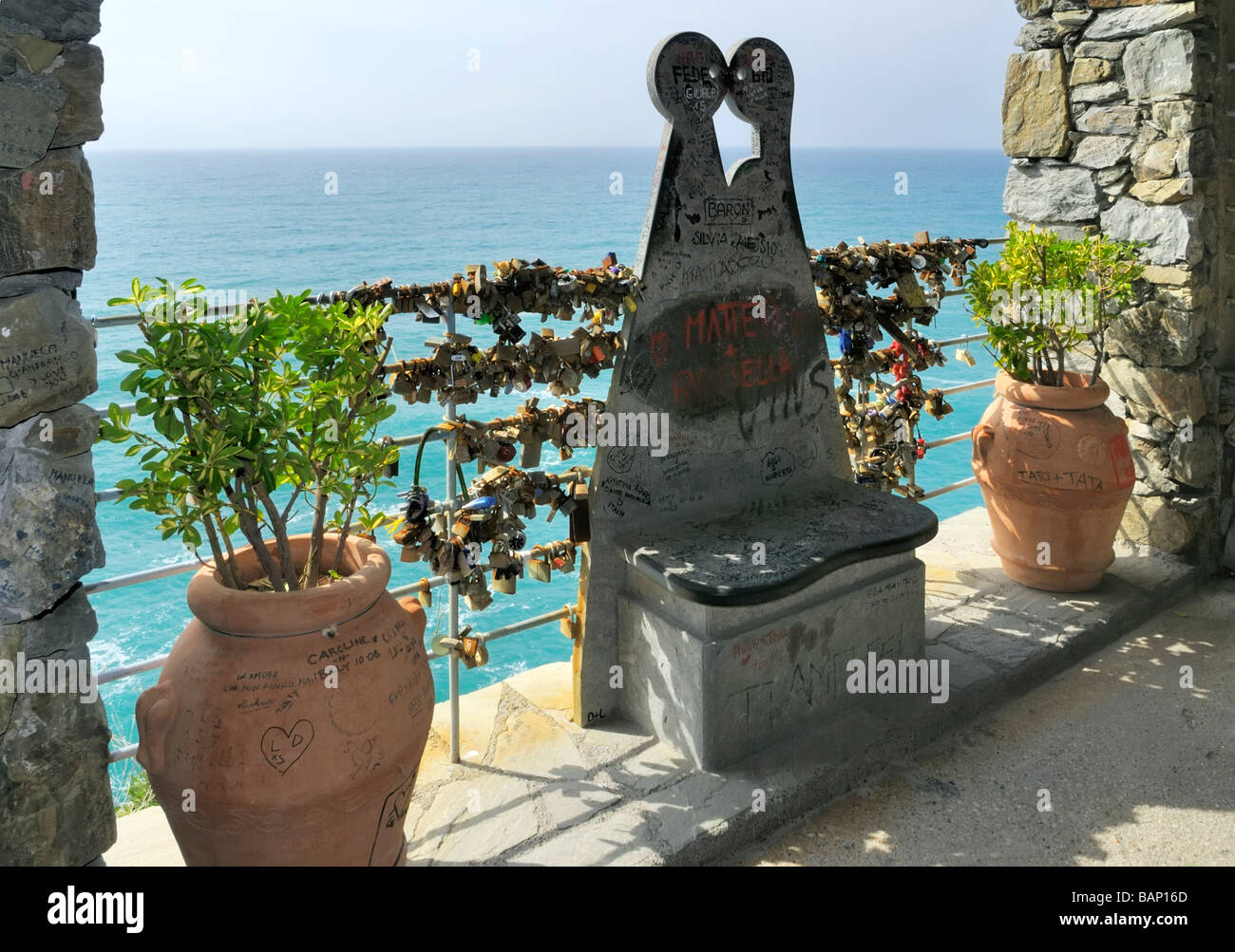 Bench with locks left by couples symbolizing eternal love. Via del ...