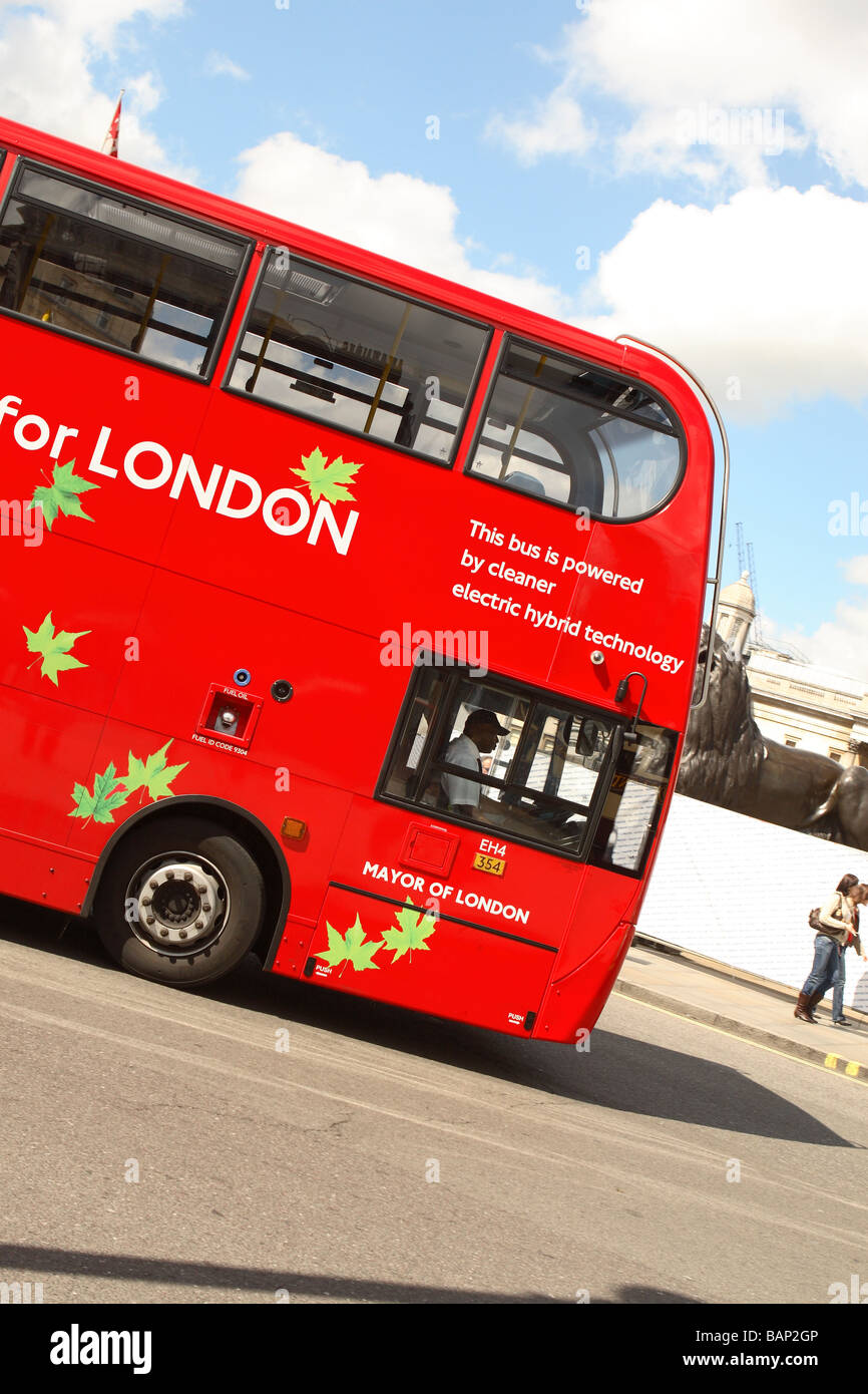 London UK hybrid fuel powered bus with both a diesel engine and an ...