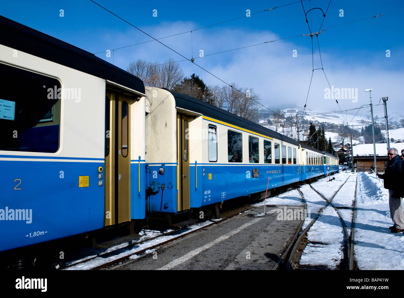 MOB regional swiss train at the train station in Chateau d'Oex ...