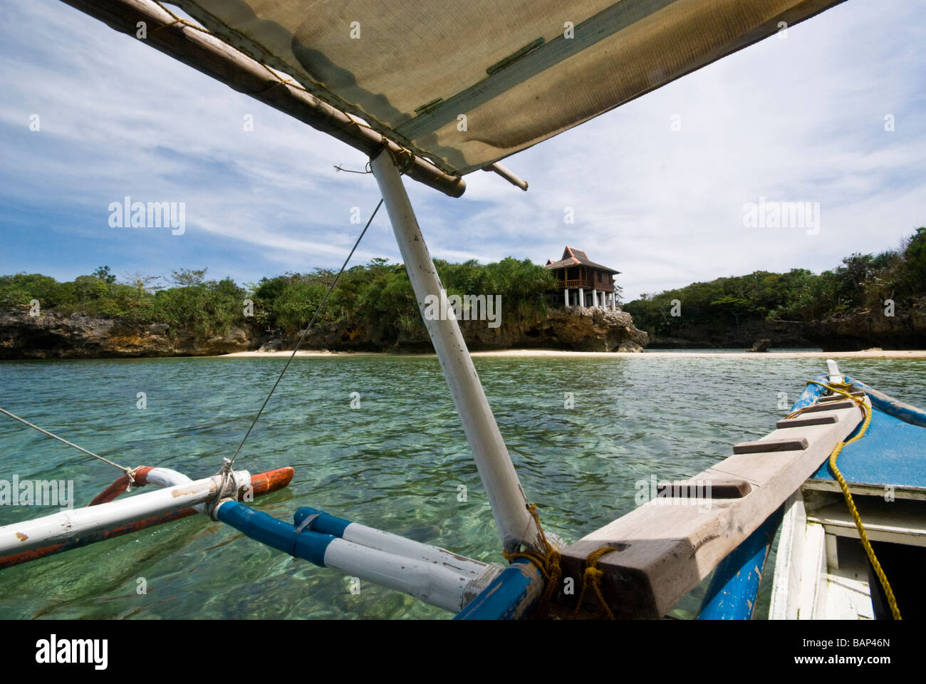View from a bangka (outrigger canoe) in the waters around Guimaras ...