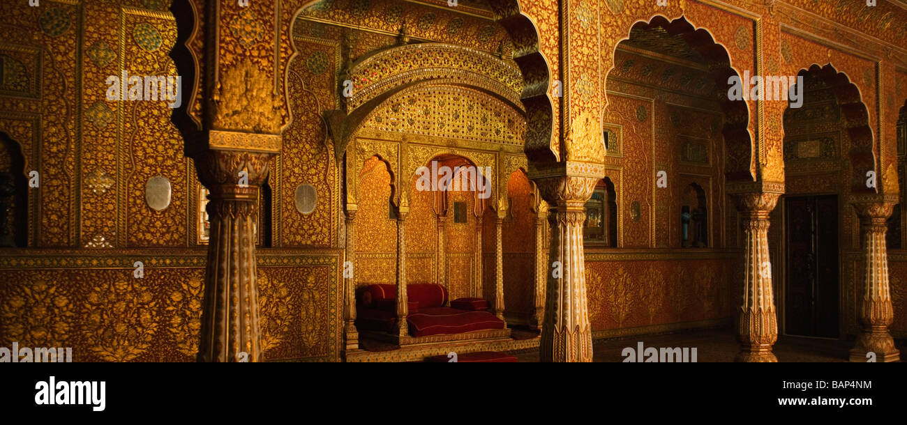 Colonnade in a fort, Anup Mahal, Junagarh Fort, Bikaner, Rajasthan ...