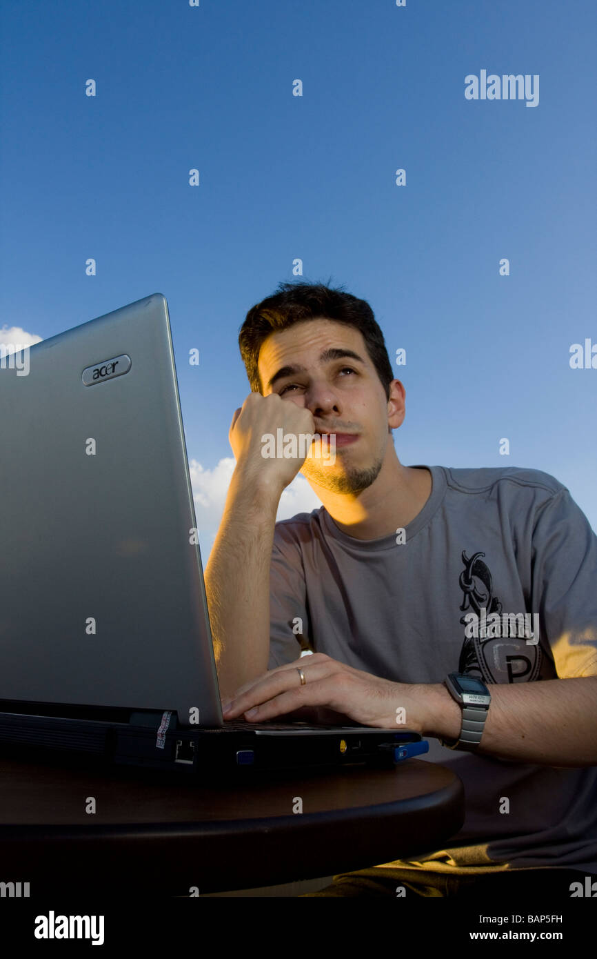 Man at his computer after lost his data on cloud computing at google ...