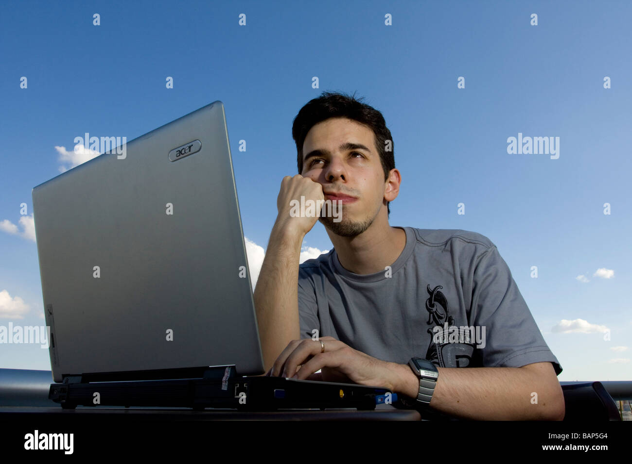 Man at his computer after lost his data on cloud computing at google ...