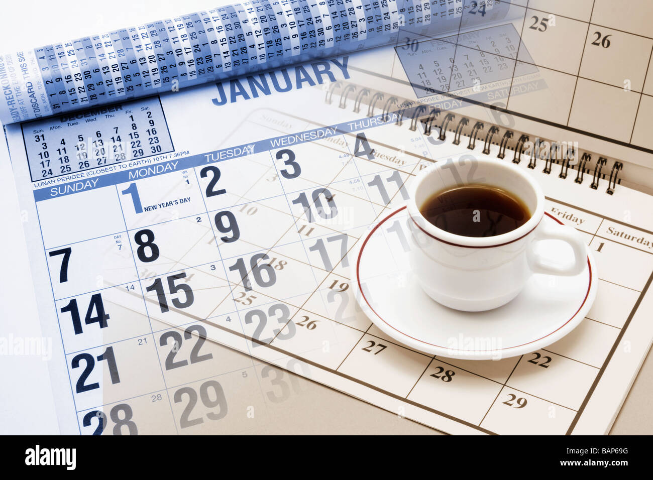Calendar and Tea Cup Stock Photo - Alamy