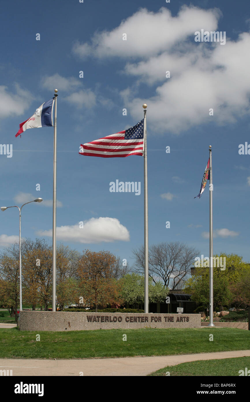 Flags in front of Waterloo Center for the Arts Waterloo Iowa Stock ...