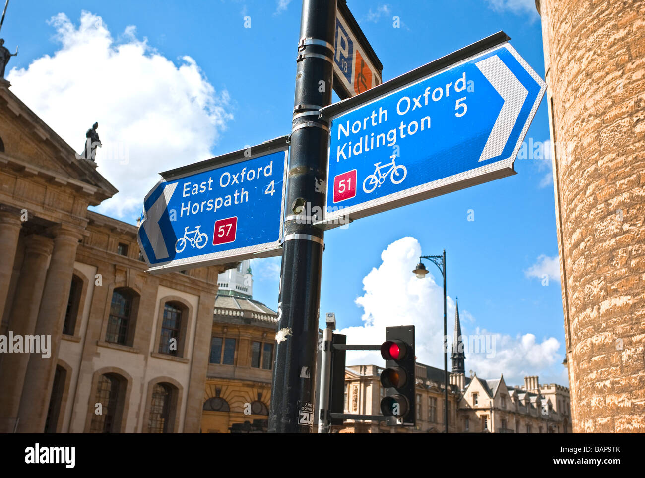 Cycle way signposts in Oxford city centre UK Stock Photo - Alamy