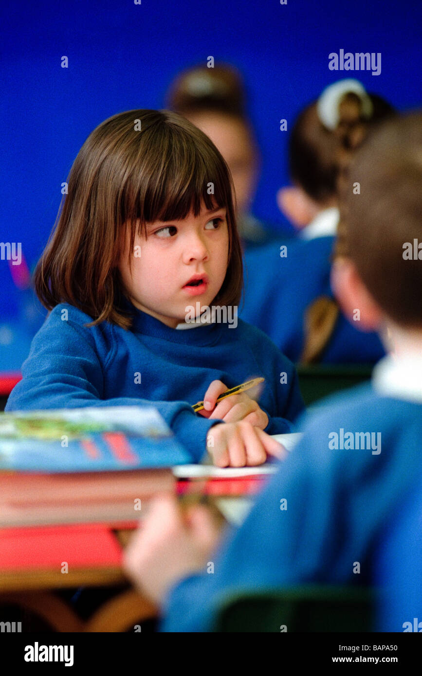 Pupils being taught in classroom of primary school in the Rhondda ...