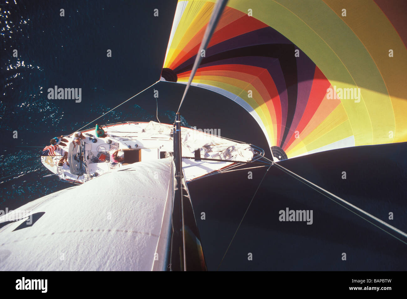 flying a spinnaker on Geronimo sailboat Santa Barbara California Stock ...