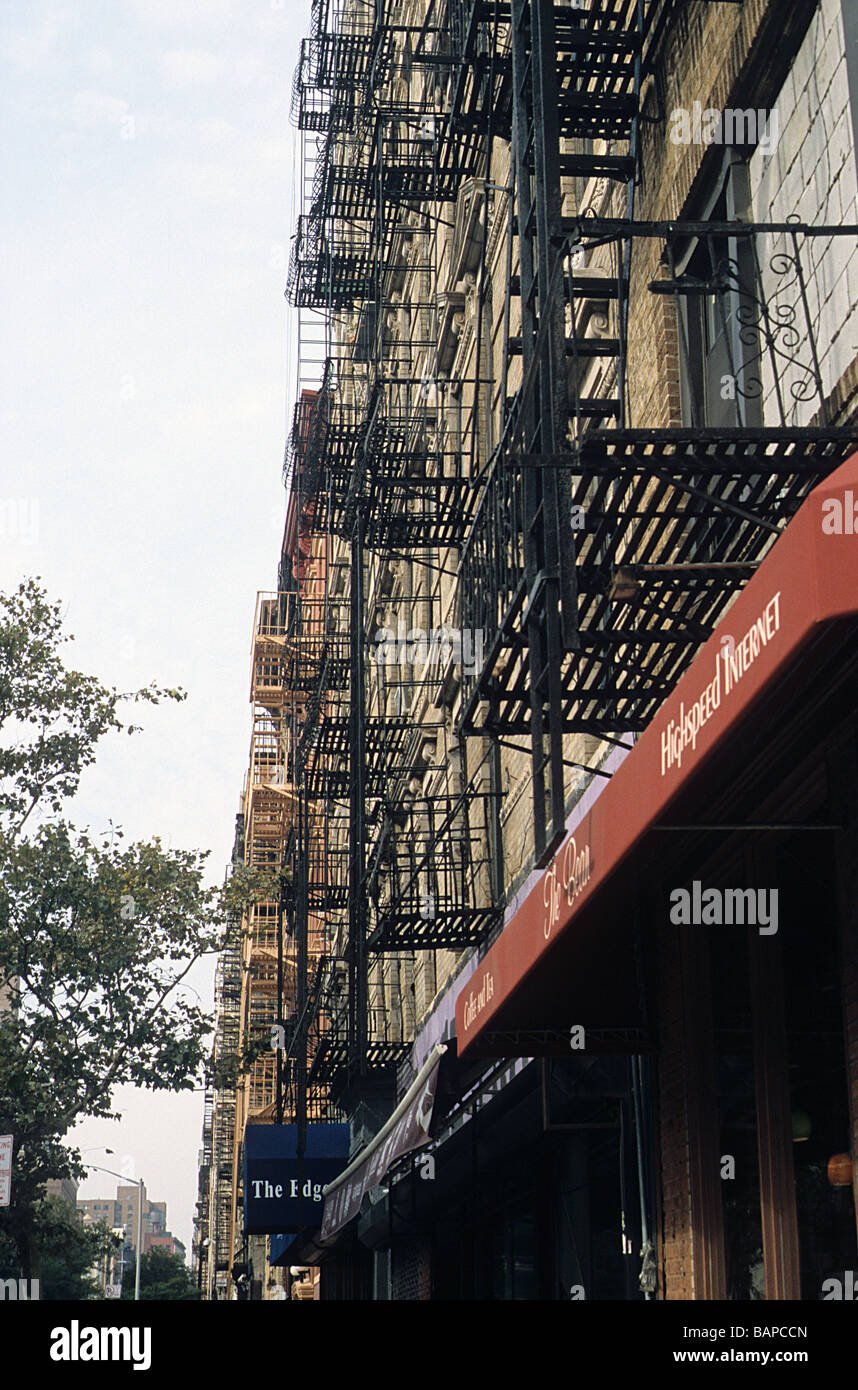 New York, Fire Escape ladders on buildings on N side of 2nd Street ...