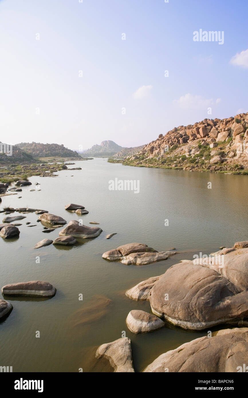 Rocks in a river, Tungabhadra River, Hampi, Karnataka, India Stock ...
