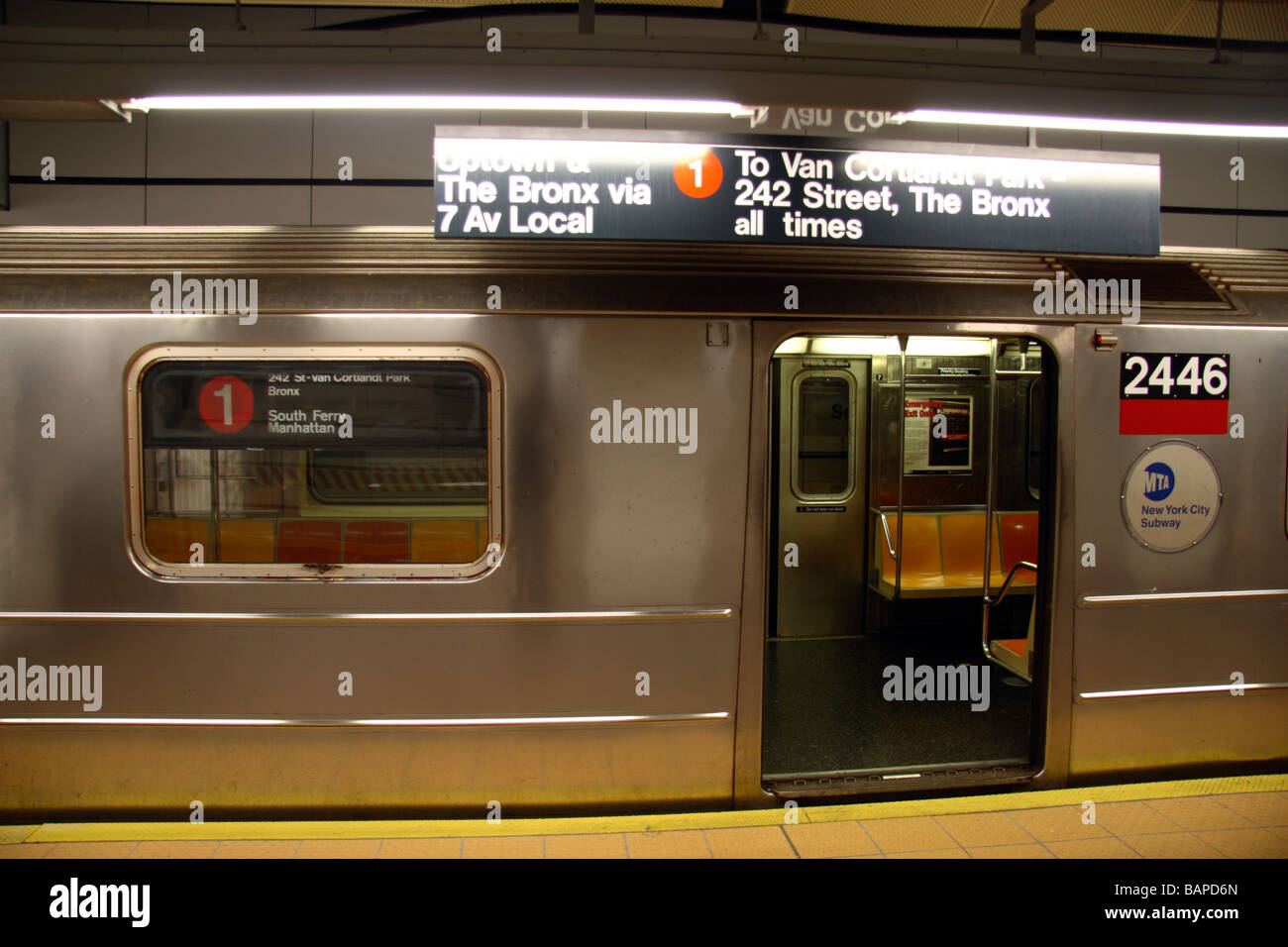 An Uptown & the Bronx New York Subway train waiting at a platform in ...