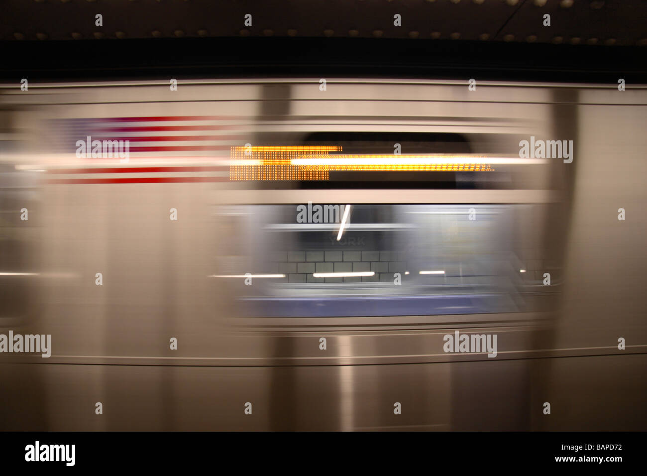 A New York Subway train pulling into the platform at York Street Subway ...