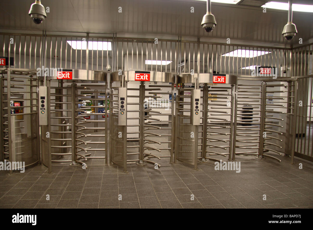 The exit security barriers in the South Ferry Subway Station, Manhatten ...