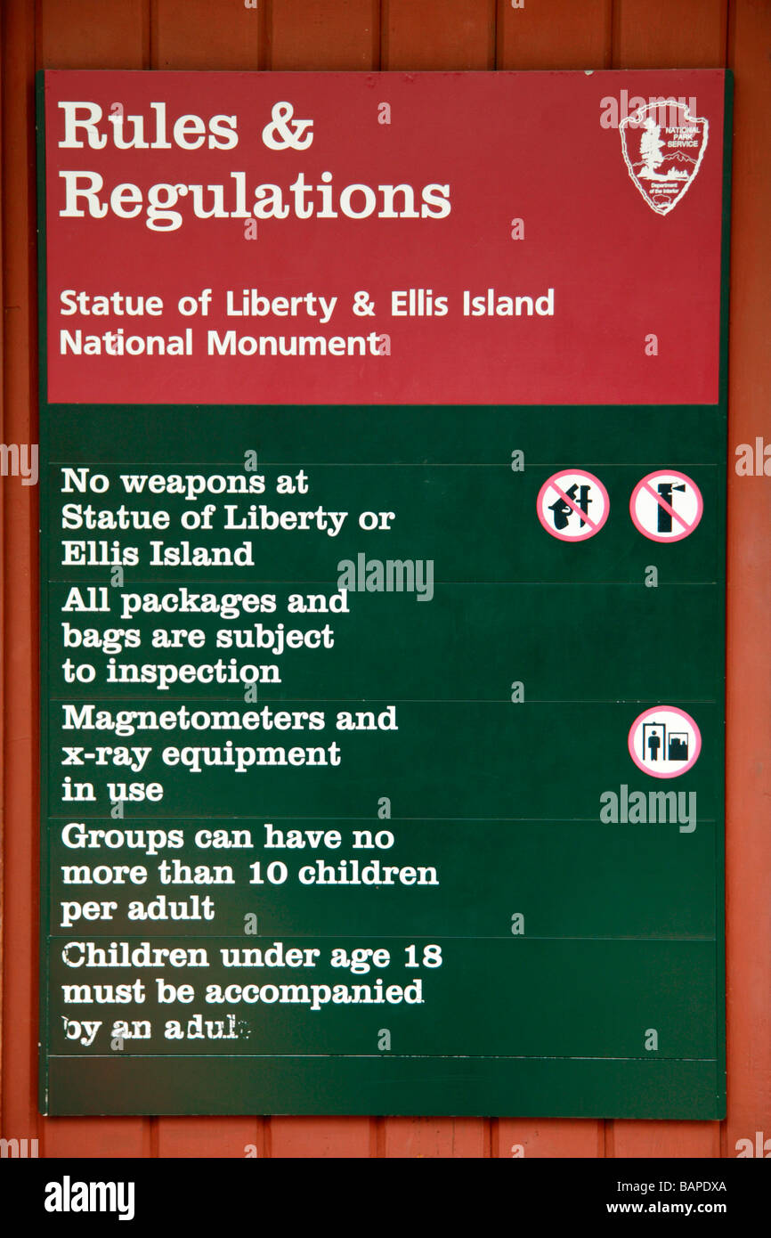 Rules & Regulations notice inside Castle Clinton, Manhattan, NY, for ...