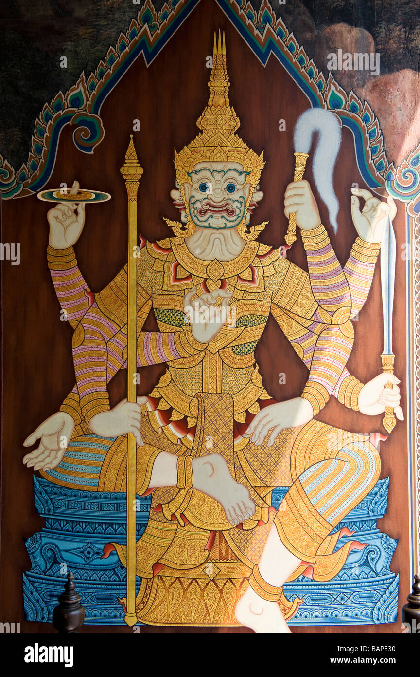 Ramayana Fresco of the Ramakien at Wat Phra Kaew, Bangkok, Thailand ...