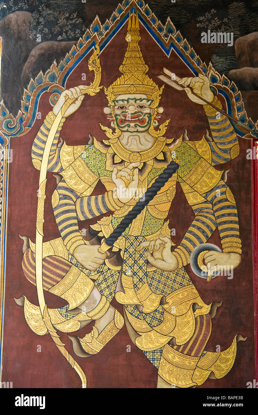 Ramayana Fresco of the Ramakien at Wat Phra Kaew, Bangkok, Thailand ...