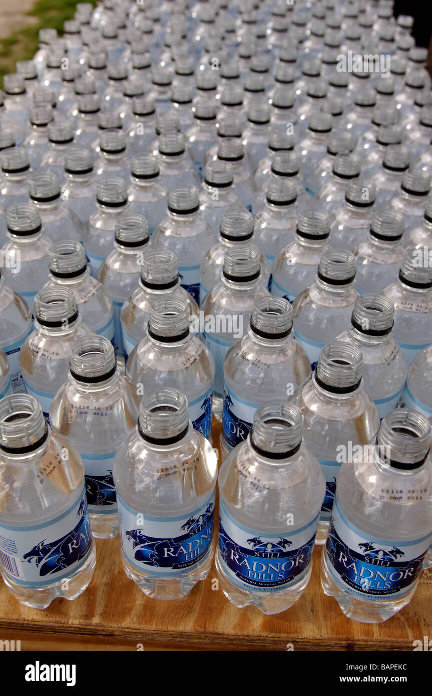 Bottles of water at a marathon drinks station, UK Stock Photo - Alamy