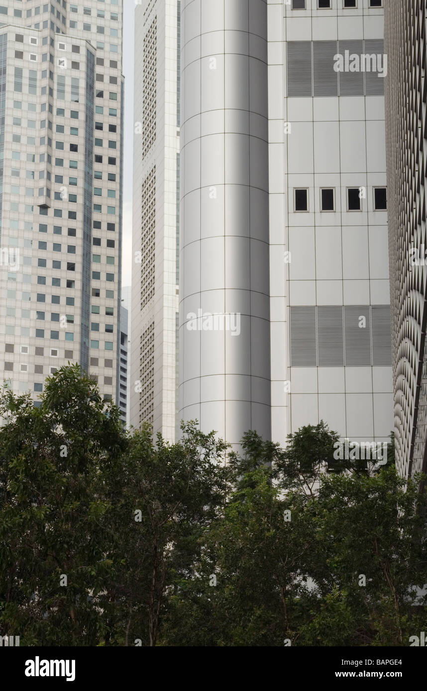 Trees next to the high-rise buildings in Singapore's Central Business ...