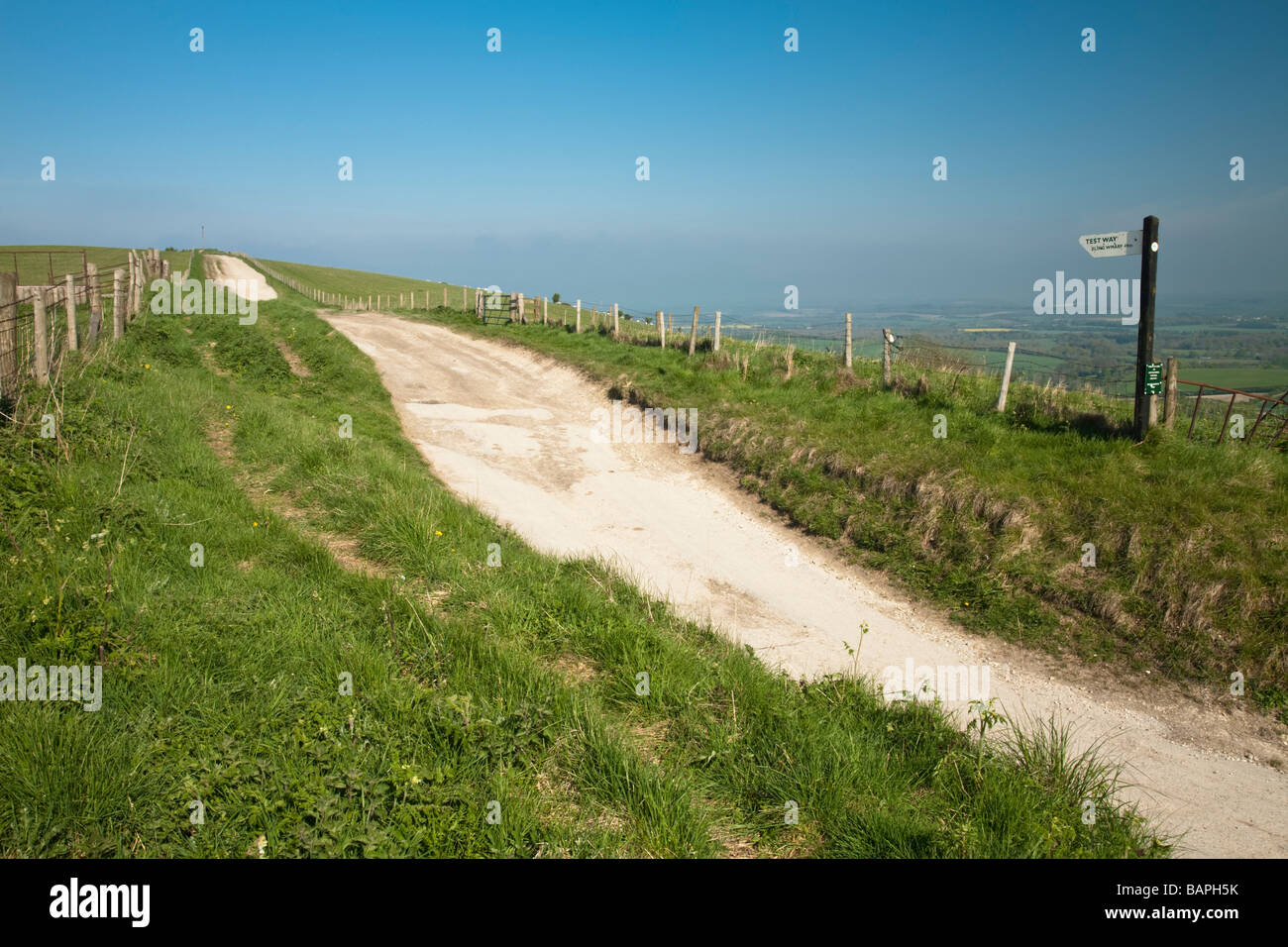 View of the Wayfarers Way path with Coombe Gibbet in the background ...