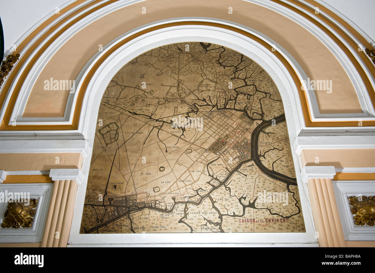 Map of old Saigon inside Ho Chi Minh City Central Post Office, Vietnam ...