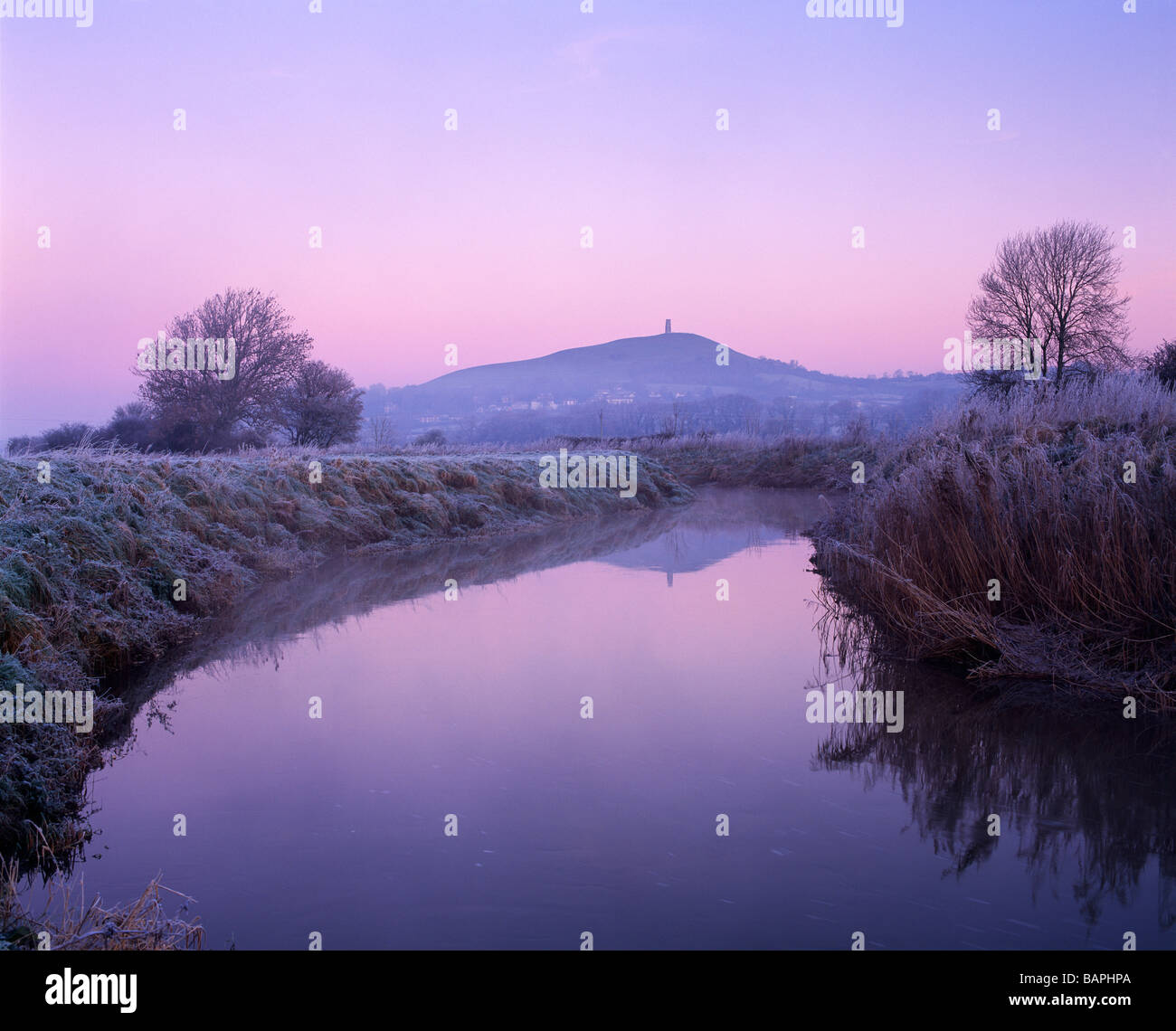 The River Brue on South Moor on the Somerset Levels at Glastonbury with ...
