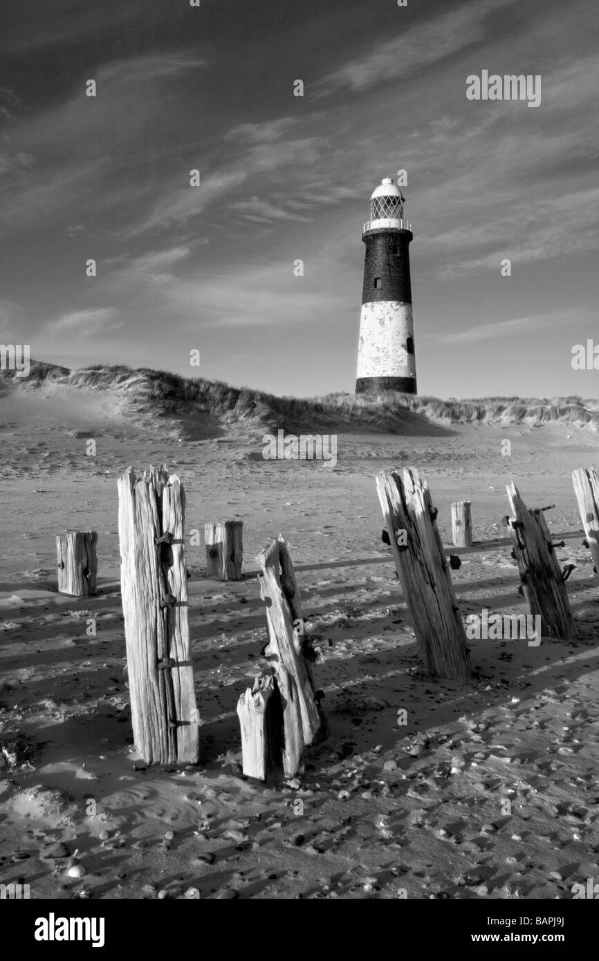 A view of the old lighthouse which stands on Spurn Point, a nature ...