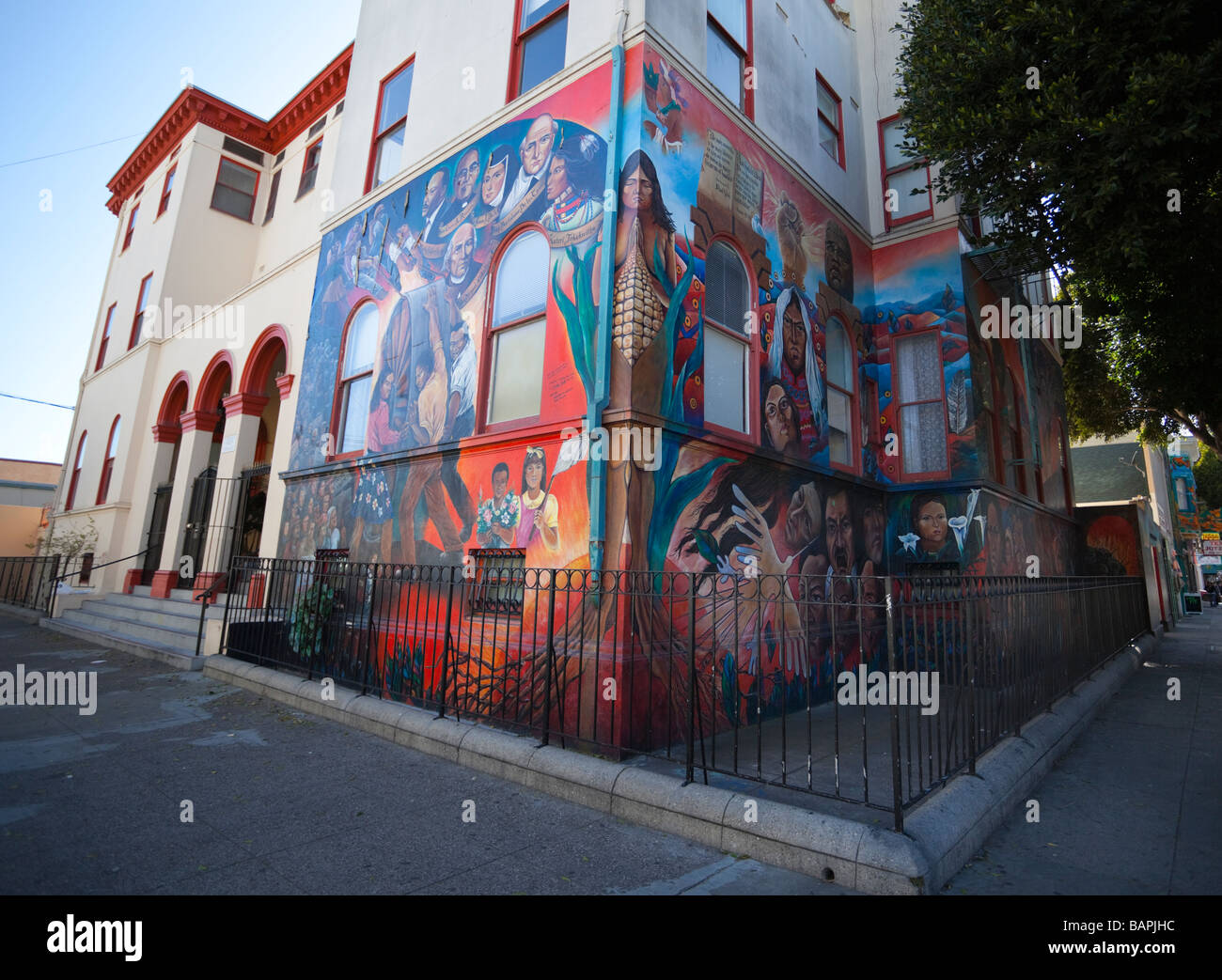 Colorful street mural, Mission District, San Francisco, California, USA ...