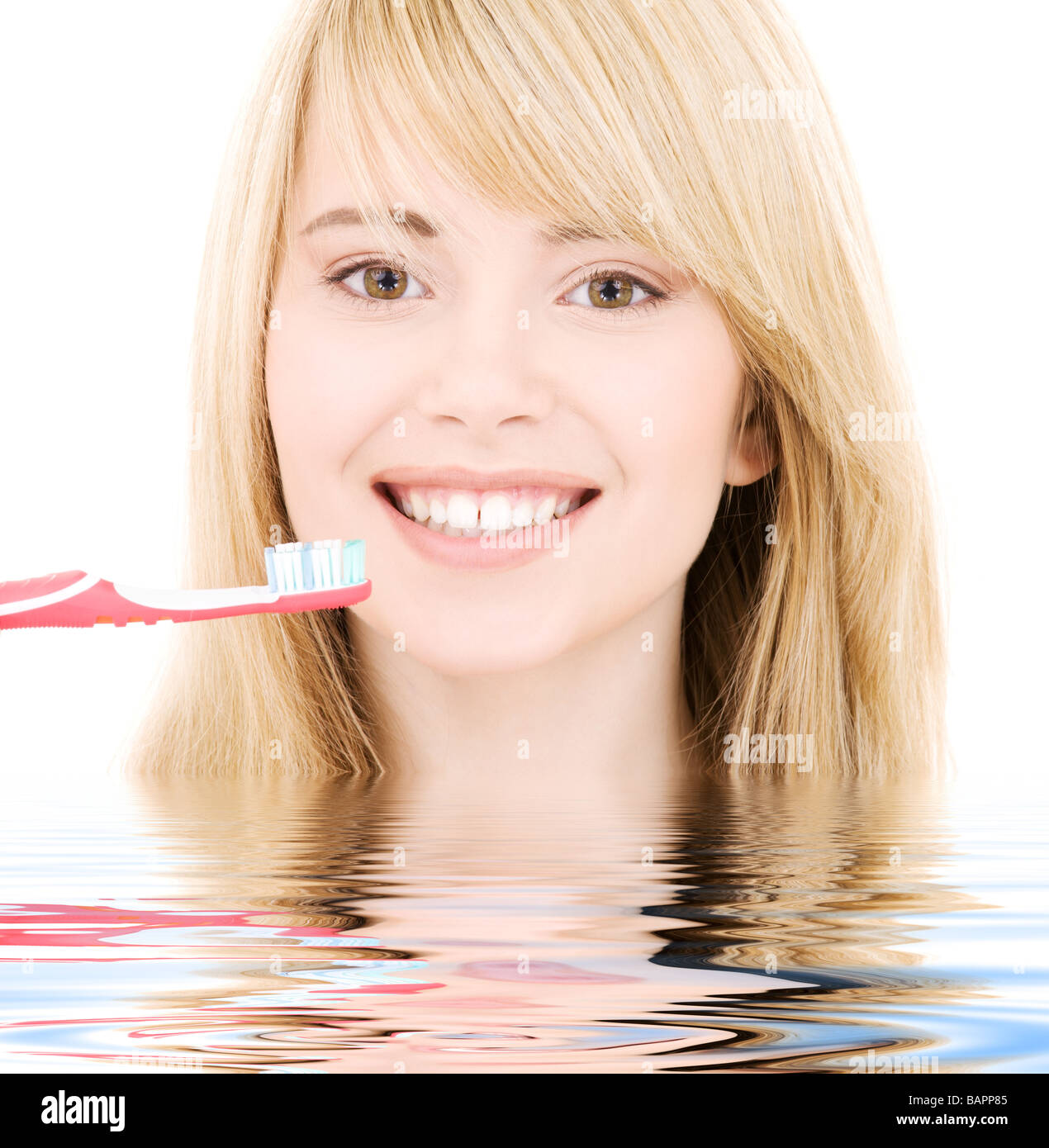 picture of happy girl with toothbrush in water Stock Photo - Alamy