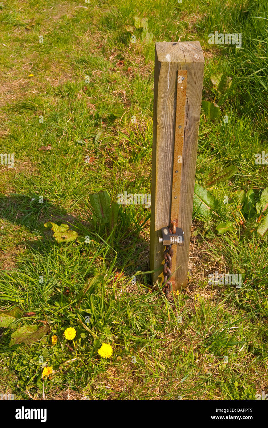 A post with a lockable combination lock to keep unwanted people's ...