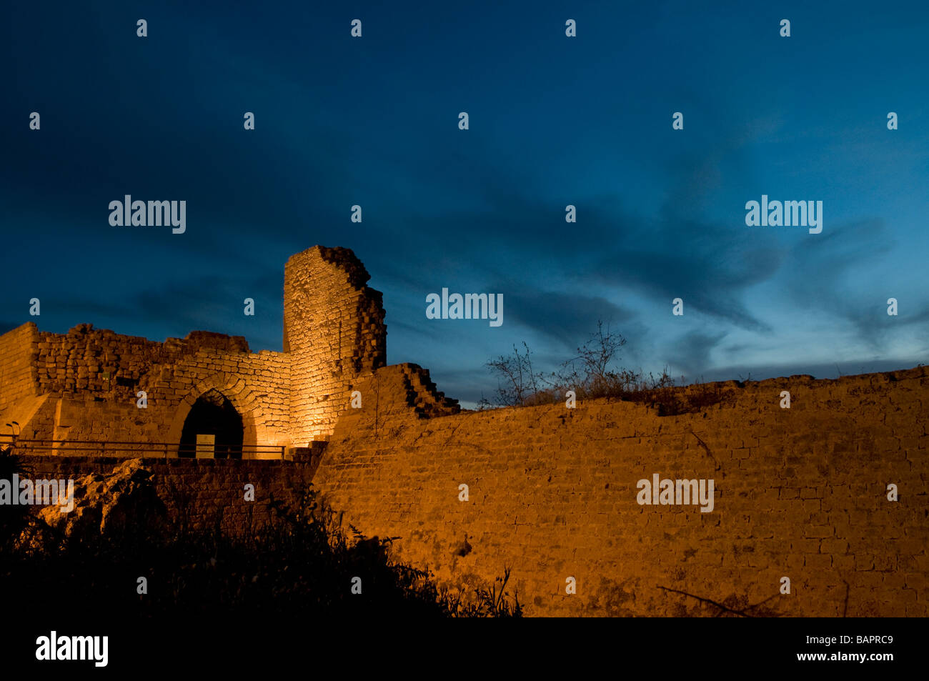 Ancient structure lit up in Caesarea National Park in Israel Stock ...