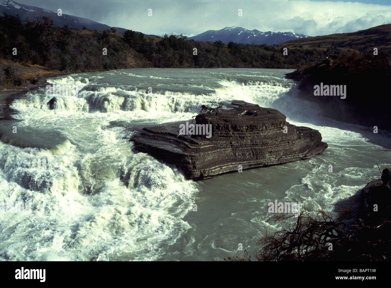 Waterfall [ the Paine Cascade] on the River Paine.Torres del Paine ...