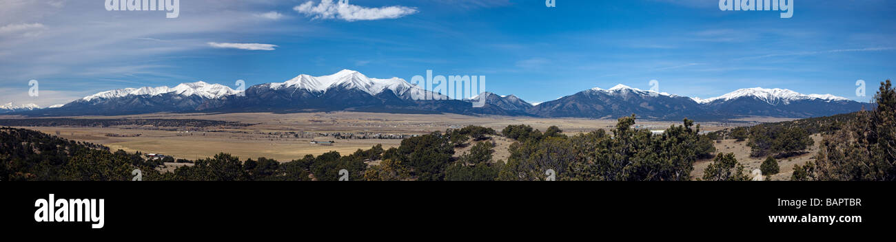 Panoramic view to the west of the Collegiate Peaks from near Rt 285 and ...