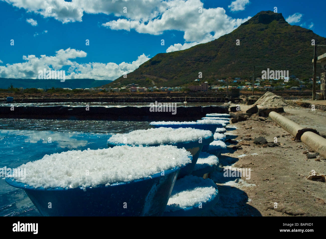 Salt production in salt pans near Tamarin Mauritius Stock Photo - Alamy