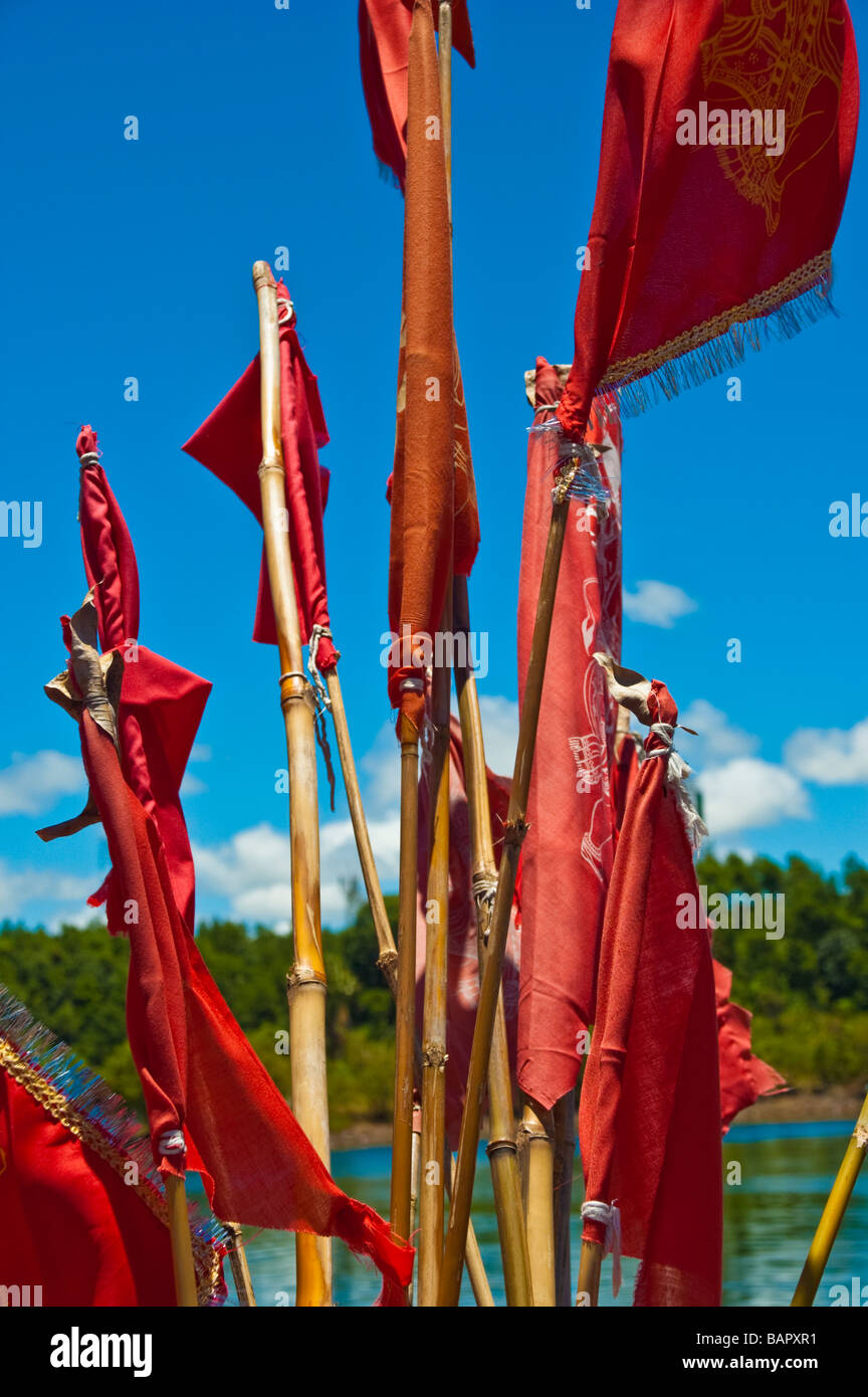 Red prayer flags at Hindu temple Grand Bassin Mauritius Stock Photo - Alamy