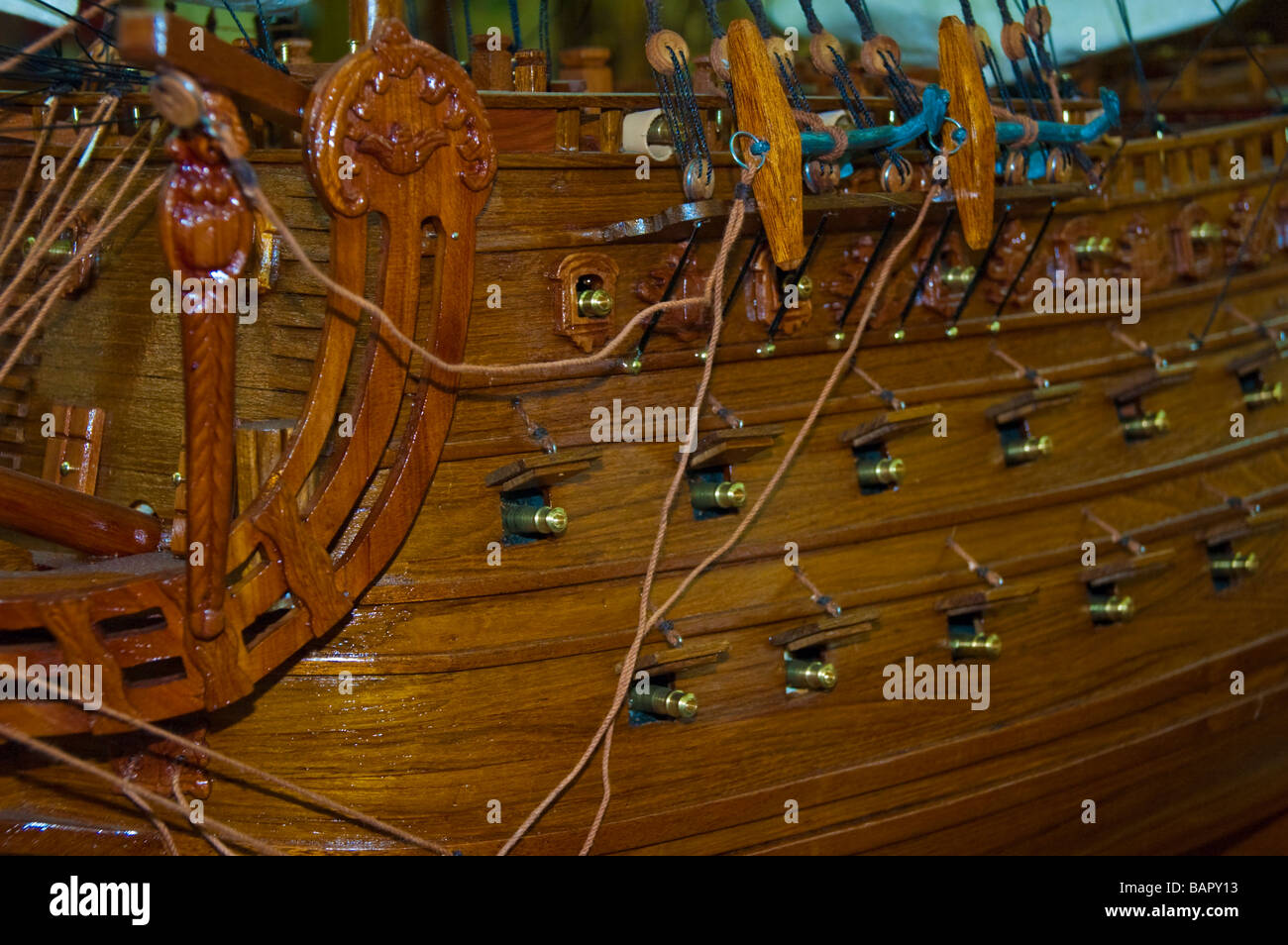 Detail of historic ship model at model ship factory Voiliers De L Ocean ...