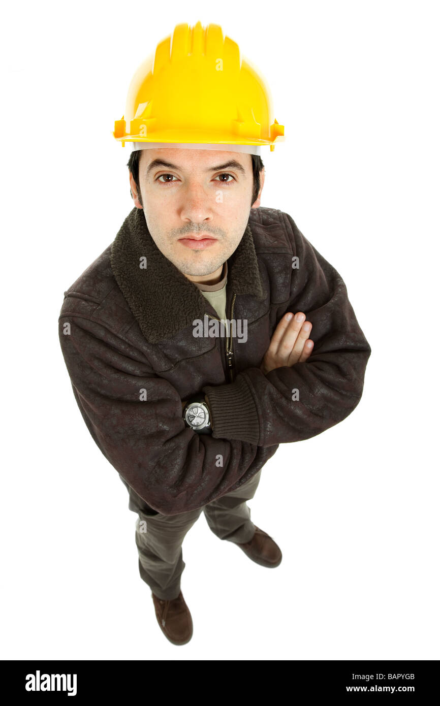 young worker full body in a white background Stock Photo - Alamy