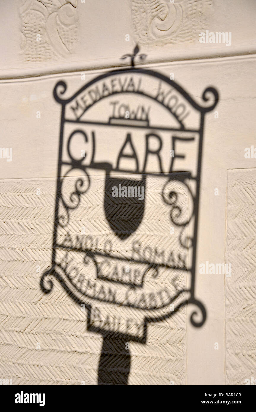 Village sign at Clare Ancient House Museum, High Street, Clare, Suffolk ...