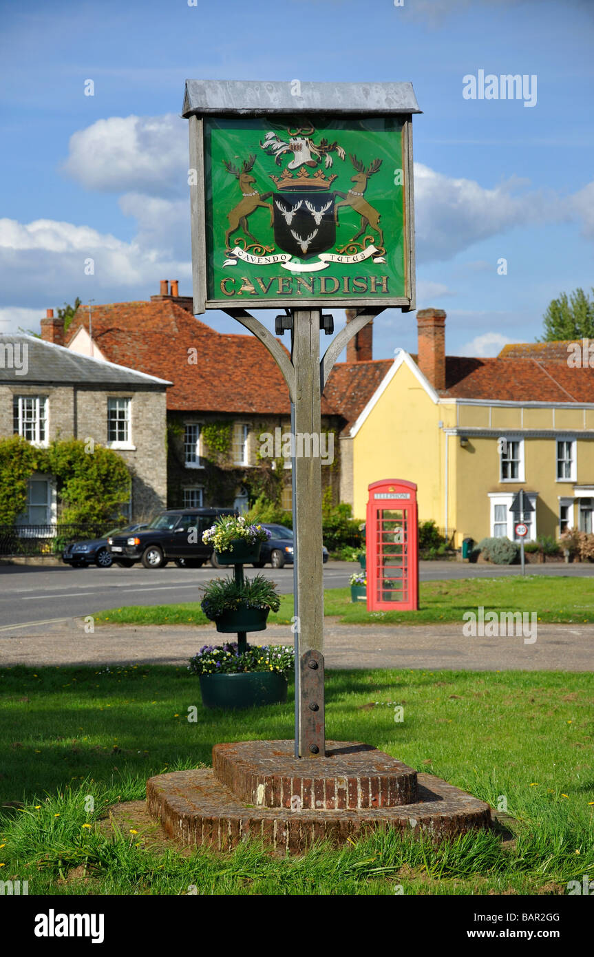 Village sign, The Green, Cavendish, Suffolk, England, United Kingdom ...