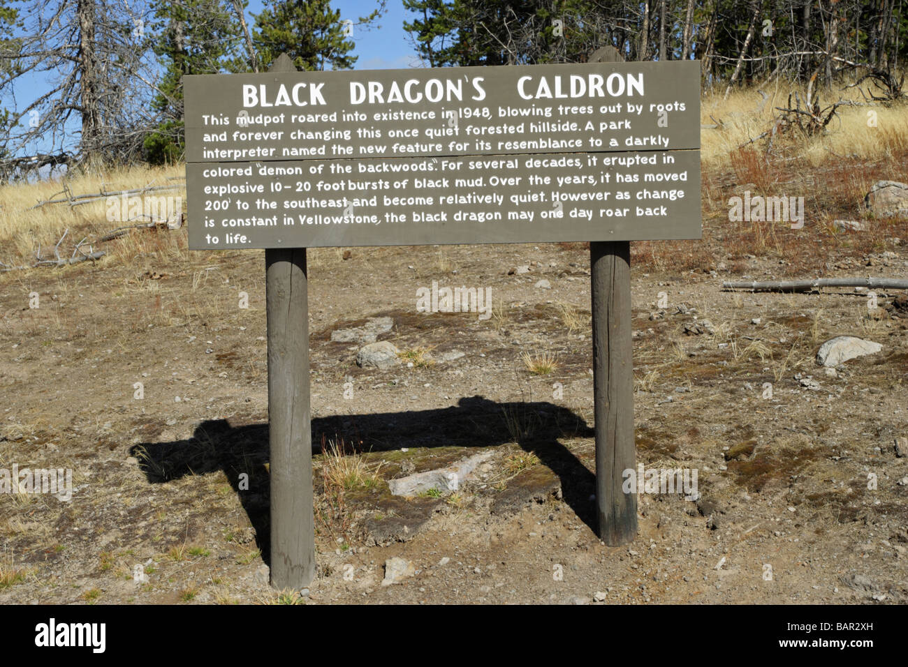 Sign for Black Dragons Caldron with information for tourists in ...