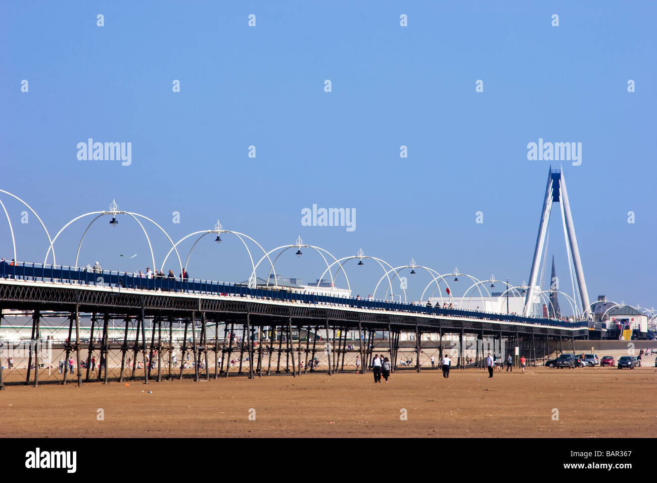 Southport pier with Marine Way bridge in distance Stock Photo - Alamy