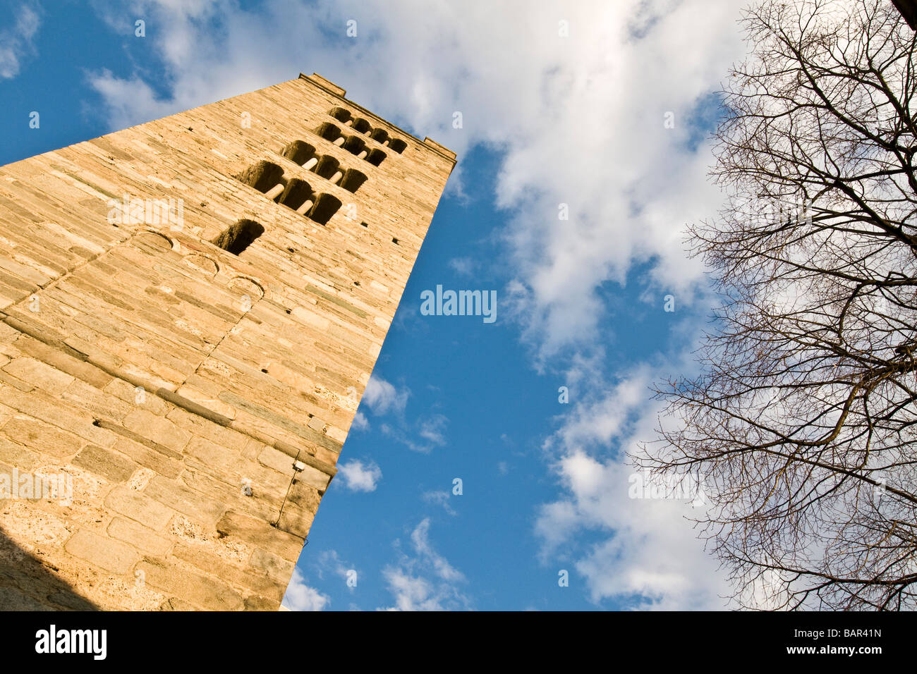 The Romanesque bell tower of Collegiata di Sant Orso Aosta Italy Stock ...