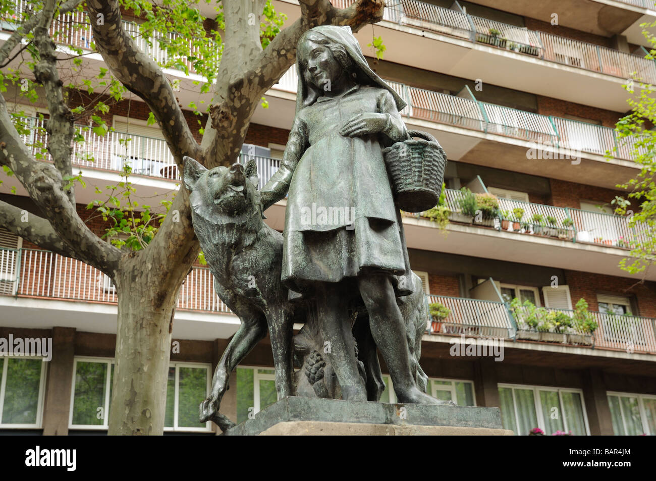 Statue of the Little Red Riding Hood in Barcelona, Spain Stock Photo ...