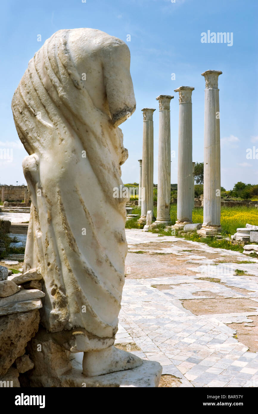Statue and columns at Salamis Roman Ruins North Cyprus Stock Photo - Alamy