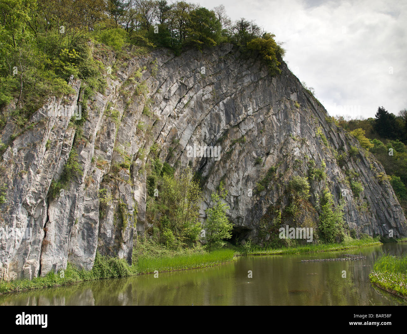 Interesting rock formation clearly showing various layers in Durbuy ...