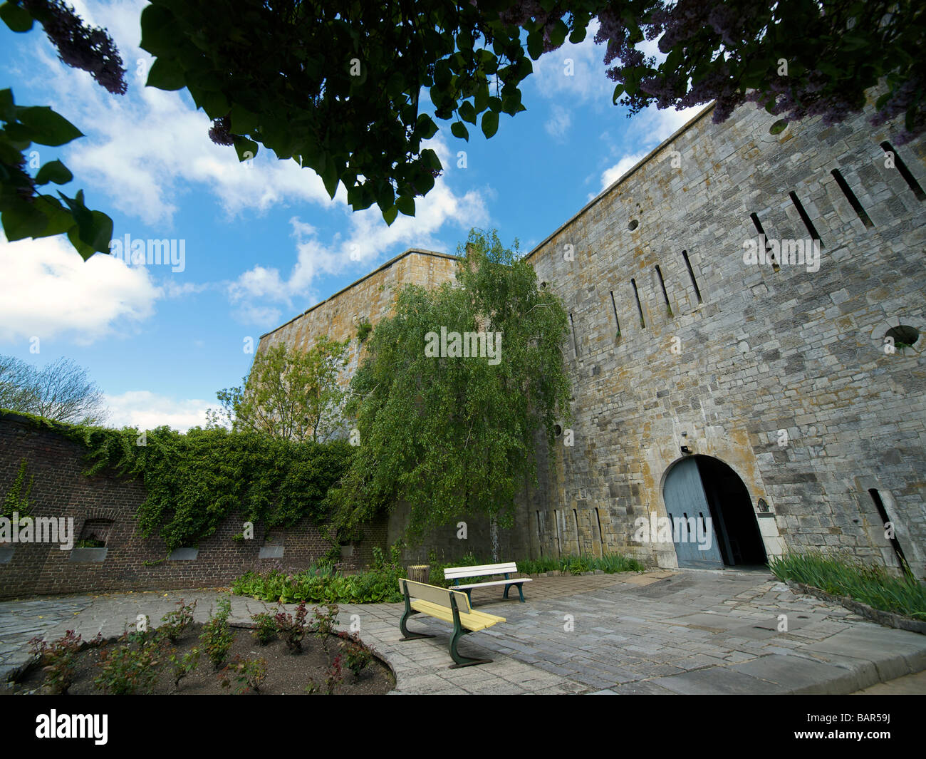 Entrance to the very large mountaintop fortress in Huy Belgium Stock ...