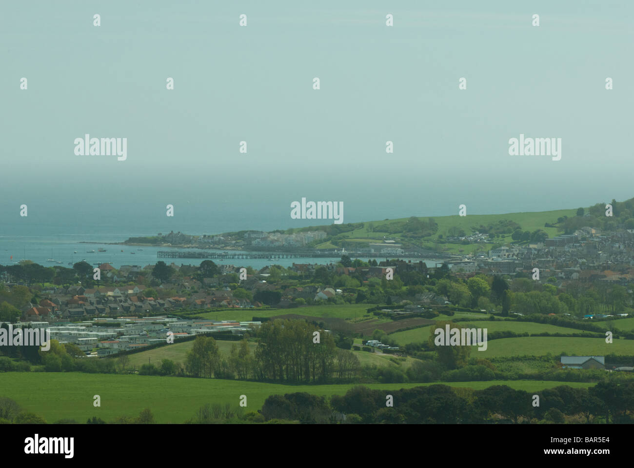 View over Swanage town Dorset May 2009 Stock Photo - Alamy