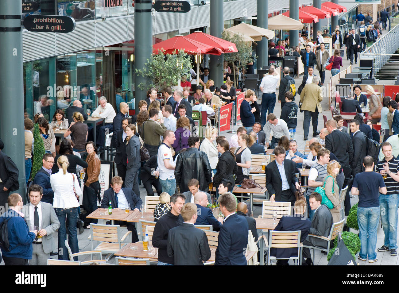 Busy bars and restaurants in St Katharine Docks London United Kingdom ...